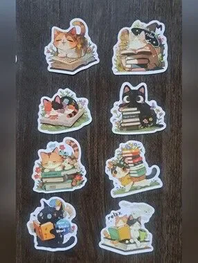 Design | 2 For 18 Cute Cat Reading Book Lover 12 Pack Sticker Bundle ...
